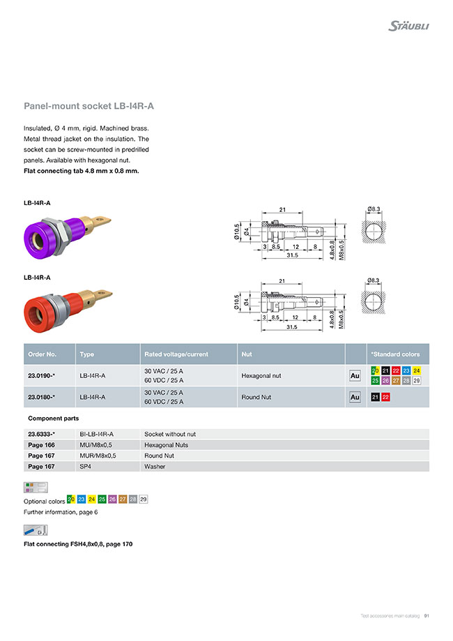 Staubli LB-I4R-A Insulator, ø4 mm Socket With MULTILAM With Metal Screw ...