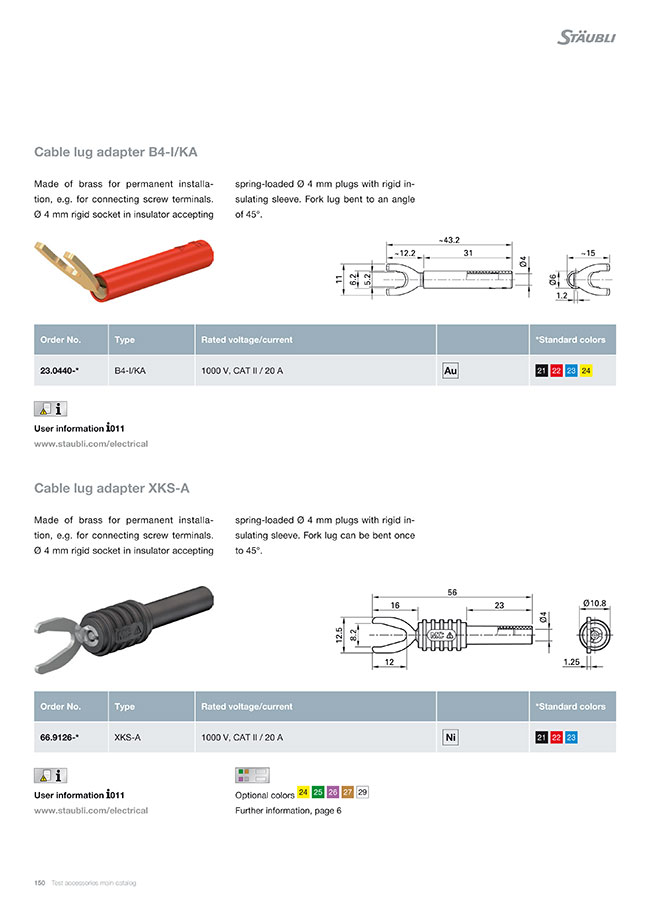 Staubli B4-I/KA ø4 mm Socket With Insulation for Terminal Block ...