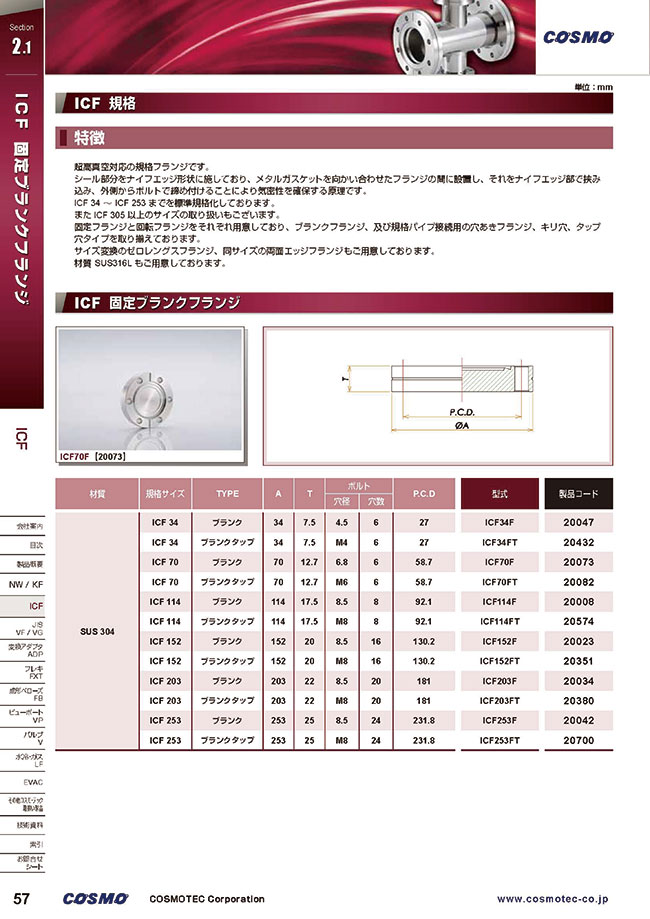 ICF70F | ICF Standard Fixed Blank Flange | COSMOTEC | MISUMI South East Asia