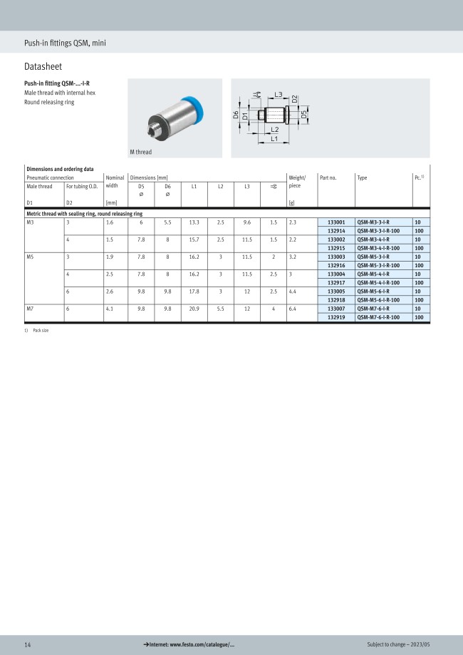 QSM-M3-3-I-R | Push-in Fitting, QSM Series | FESTO | MISUMI South East Asia