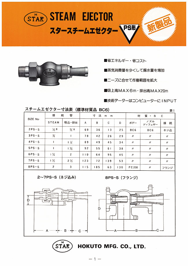Star Steam Ejector PS Type | HOKUTO | MISUMI South East Asia