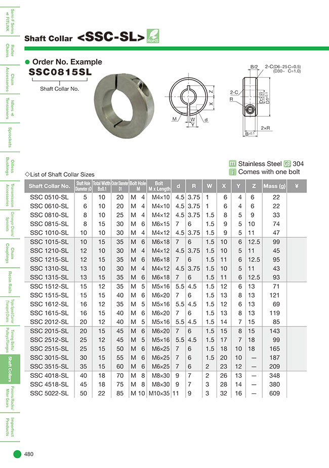 SSC-SL stainless steel slit type | KATAYAMA CHAIN | MISUMI South East Asia