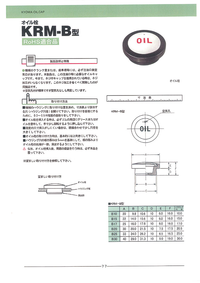 Oil Stopper - KRM-B Type | KYOWA | MISUMI South East Asia