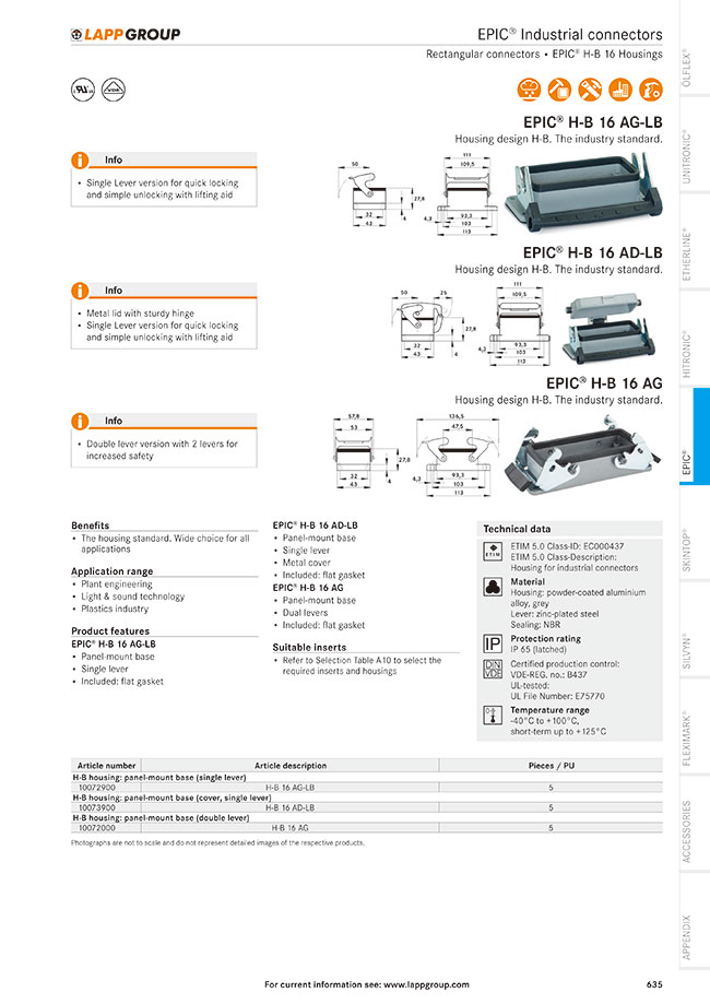 EPIC® H-B 16 AG-LB | LAPP | MISUMI South East Asia