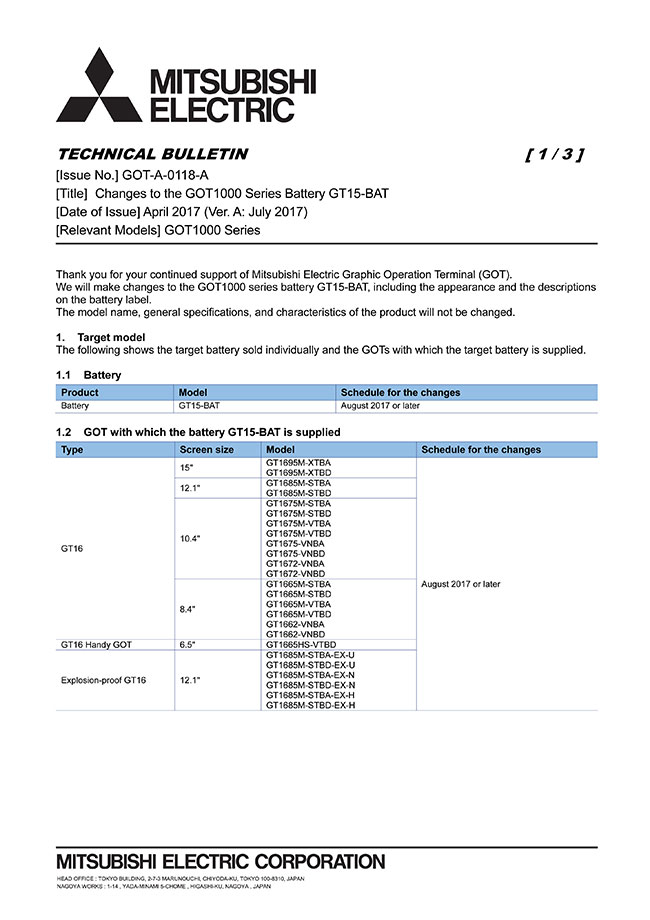GT11-50BAT | GOT1000 Battery | MITSUBISHI | MISUMI South East Asia