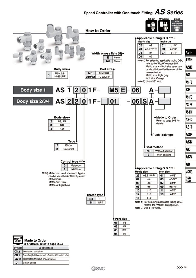 AS1201F-M5E-04A | Speed Controller With Quick-Connect Fitting, Push-Lock Type, Elbow/Universal ...
