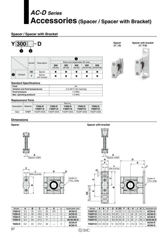 Air Combination, AC to D Series, Spacer / Spacer With Bracket | SMC ...