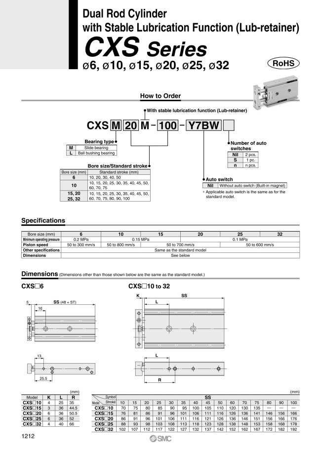 Dual Rod Cylinder With Stable Lubrication Function (Lube-Retainer), CXS ...