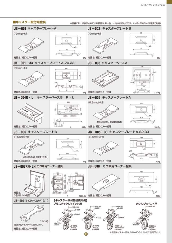 Pipe Frame Caster Attachment Brackets, JB-005/JB-005-33 | SPACIO ...