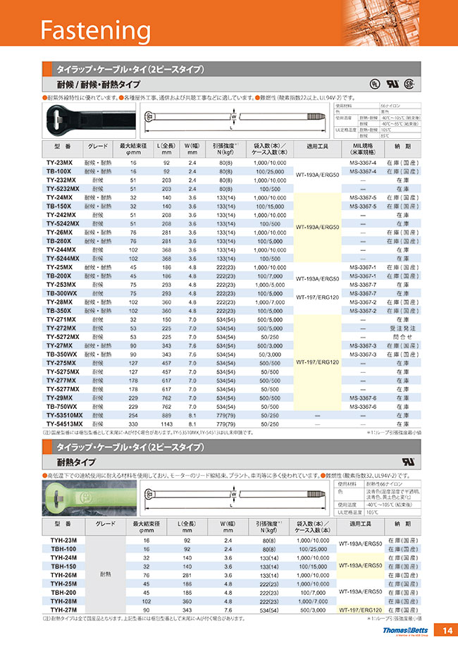 Ty-Raps / Cable Ties (2-Piece Type) Weather-Resistant / Heat-Resistant ...