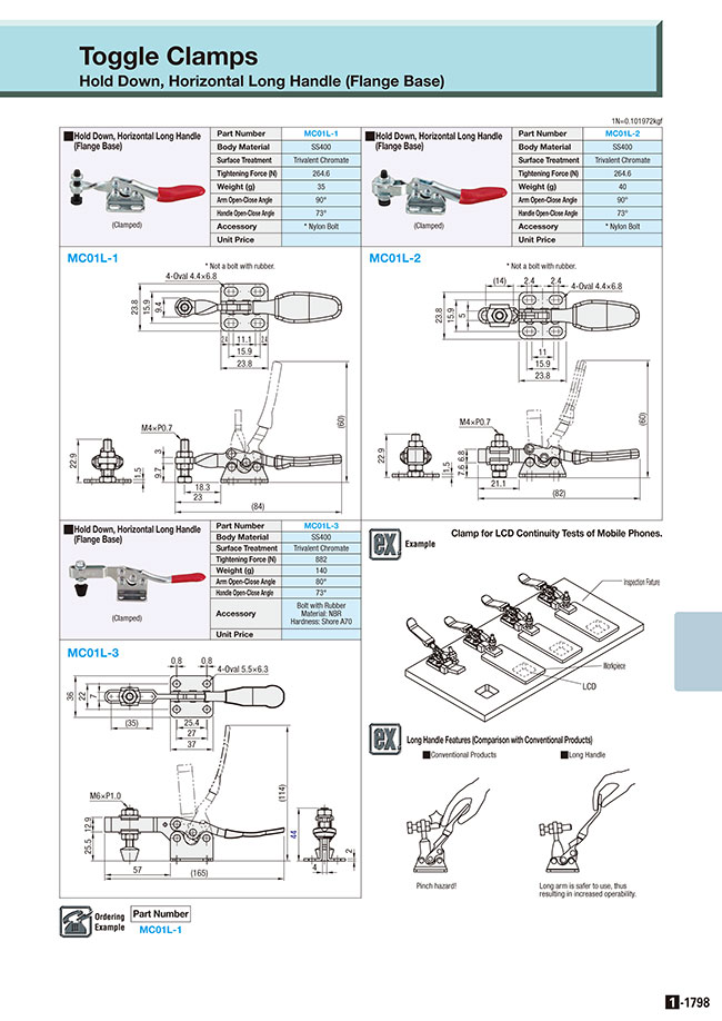 Toggle Clamp Long Handle, Flange Base, Tip Bolt Slide Adjustment ...